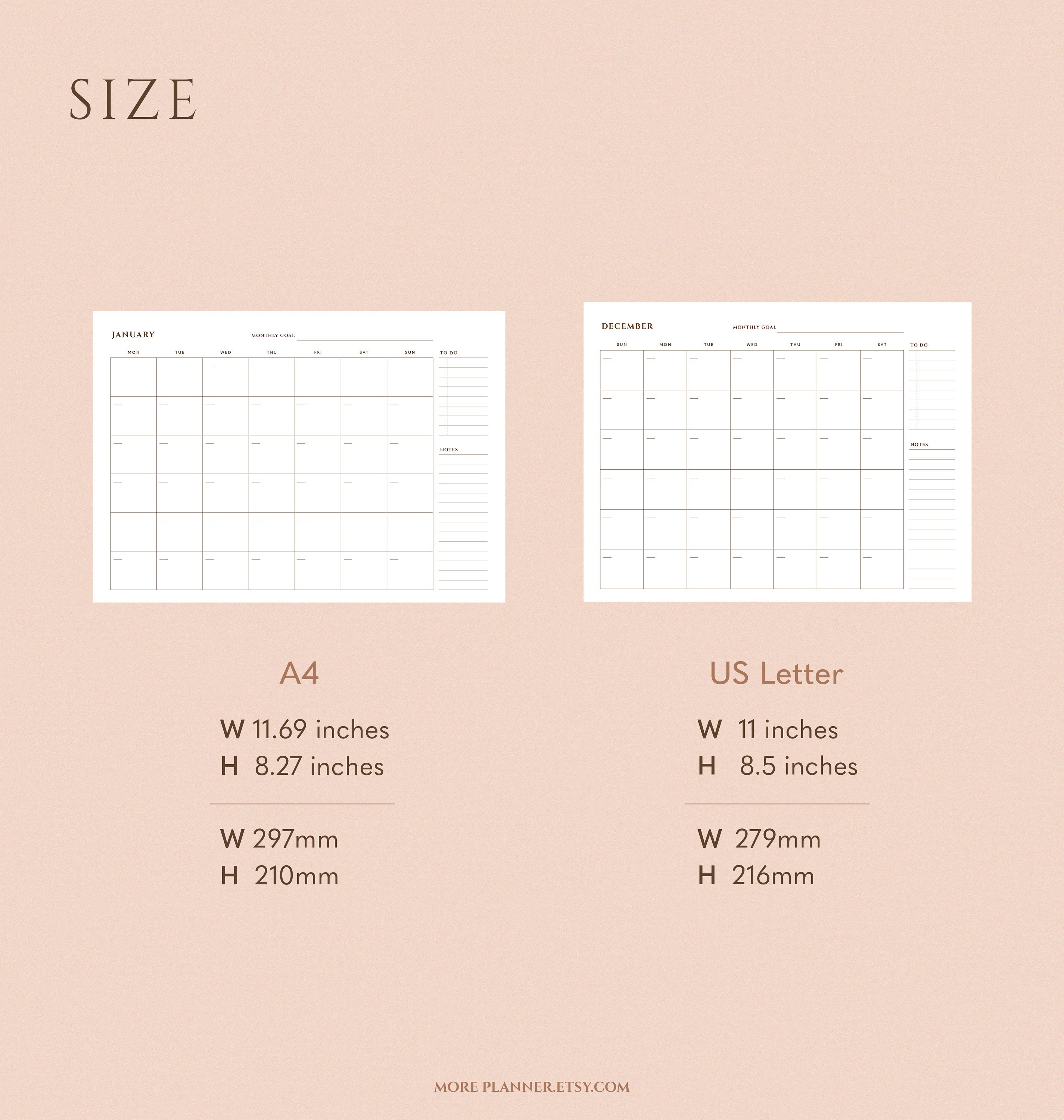 A4 Undated Monthly Desk Planner Printable, US Letter Monthly Calendar ...