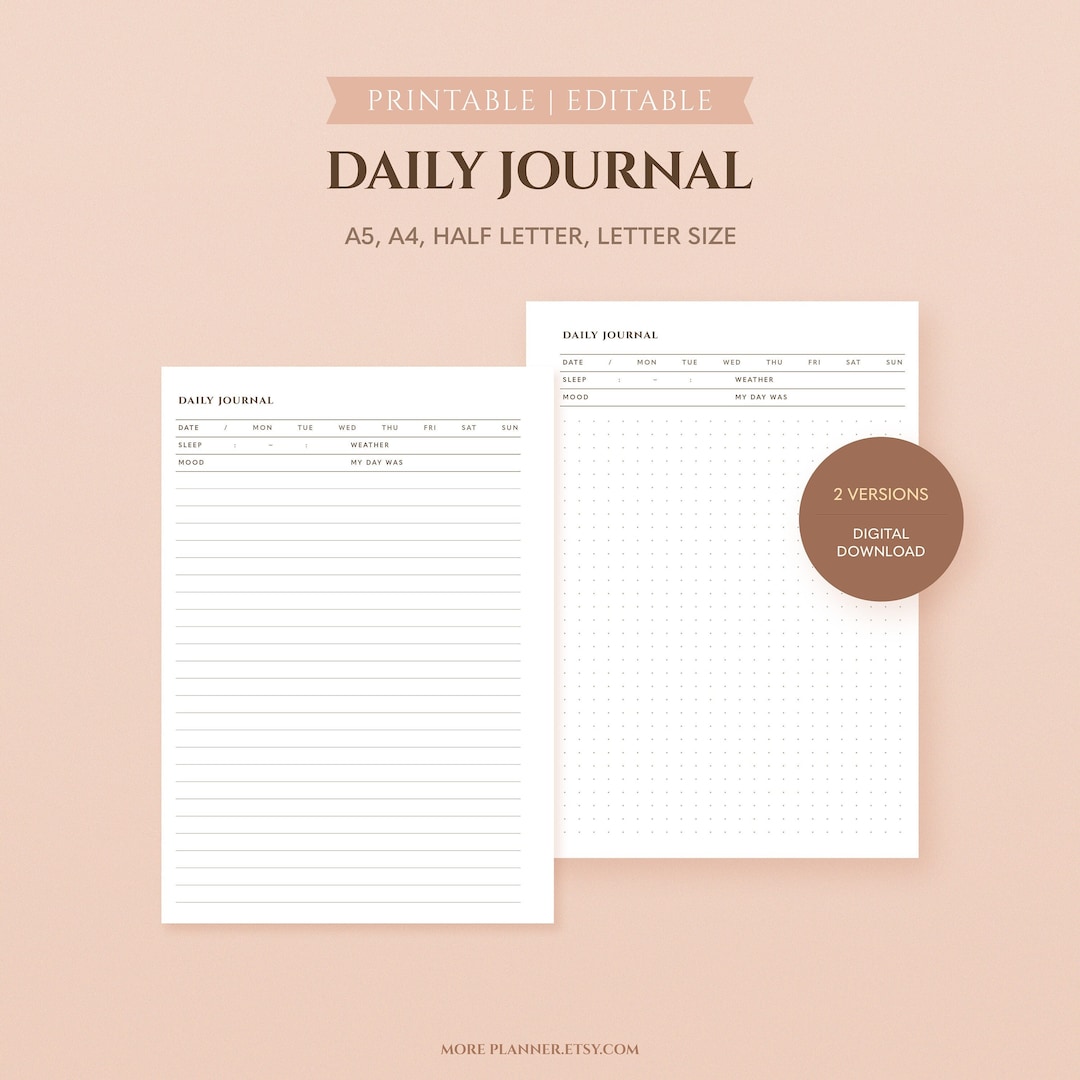 Printable Daily Journal Diary Pages Writing Blank Journal Template ...