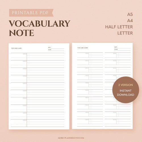Vocabulary List Template Vocabulary Print Study Planner - Etsy