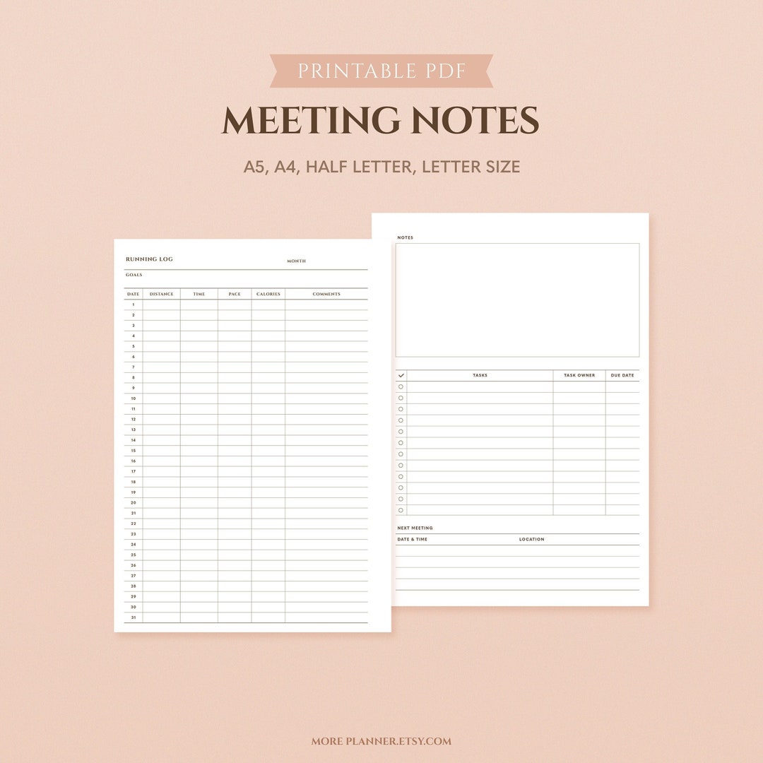 Minimal Meeting Notes Printable Inserts Work Planner Pages Discussion ...
