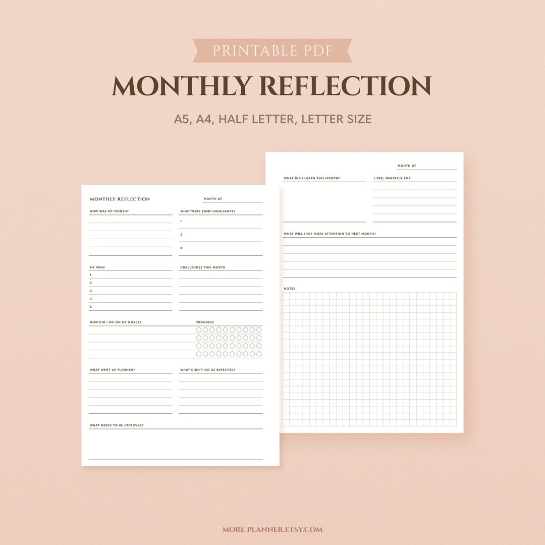 Minimalist Monthly Reflection Journal Monthly Review - Etsy