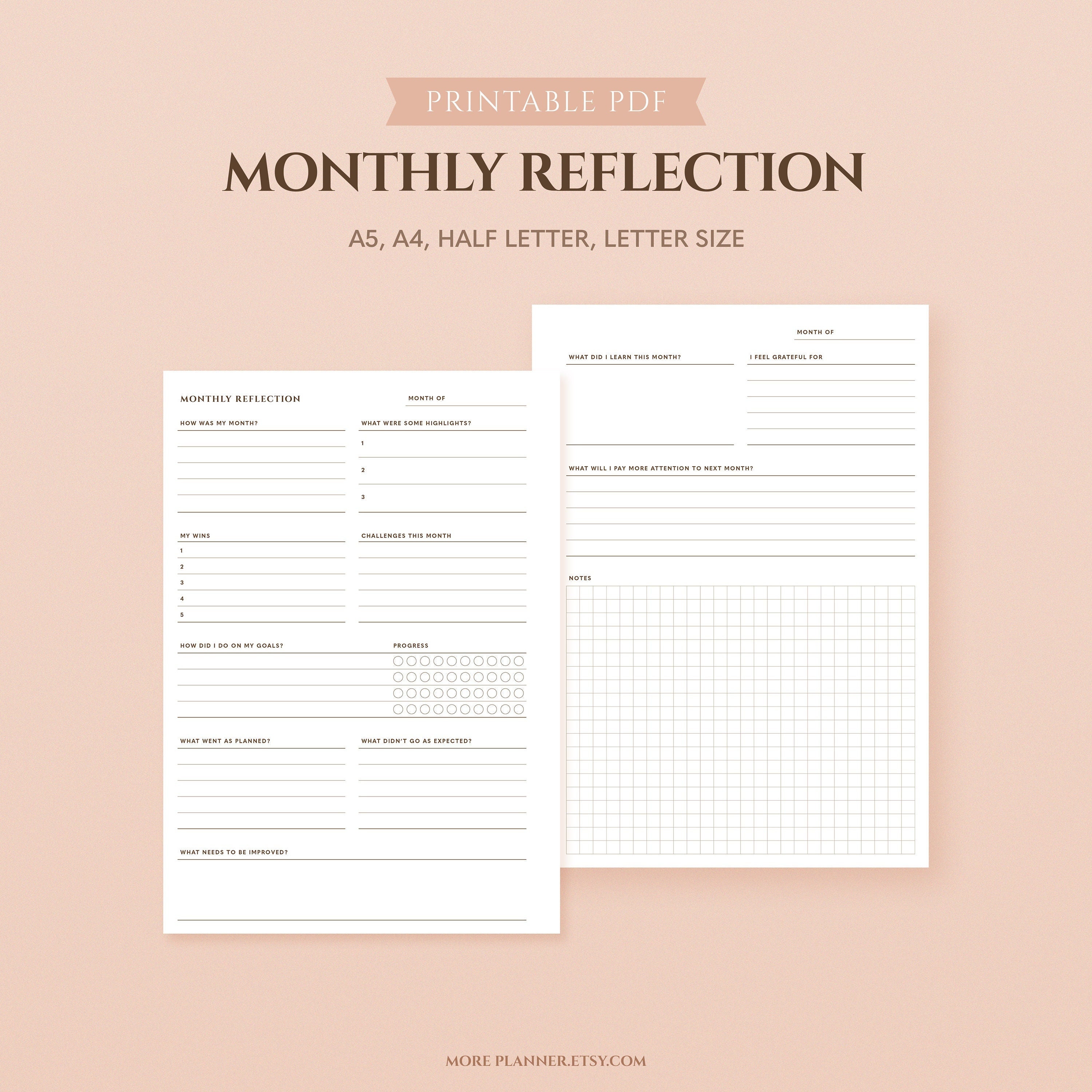 Minimalist Monthly Reflection Journal Monthly Review - Etsy