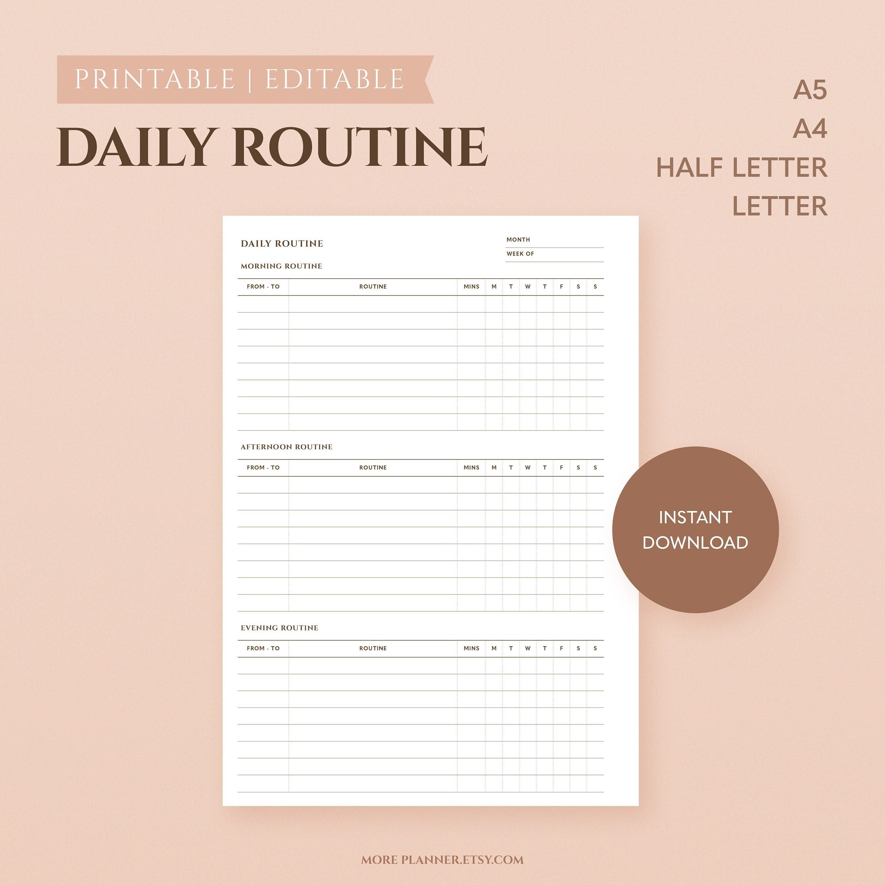 Minimal Daily Routine Printable Planner Morning Afternoon - Etsy