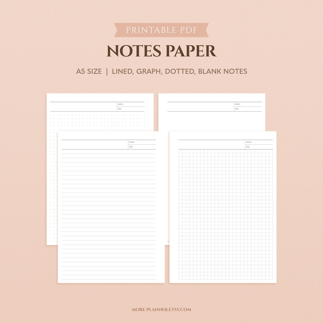 A5 Notes Paper Printable Template Minimal Note Taking Pages Basic Study ...