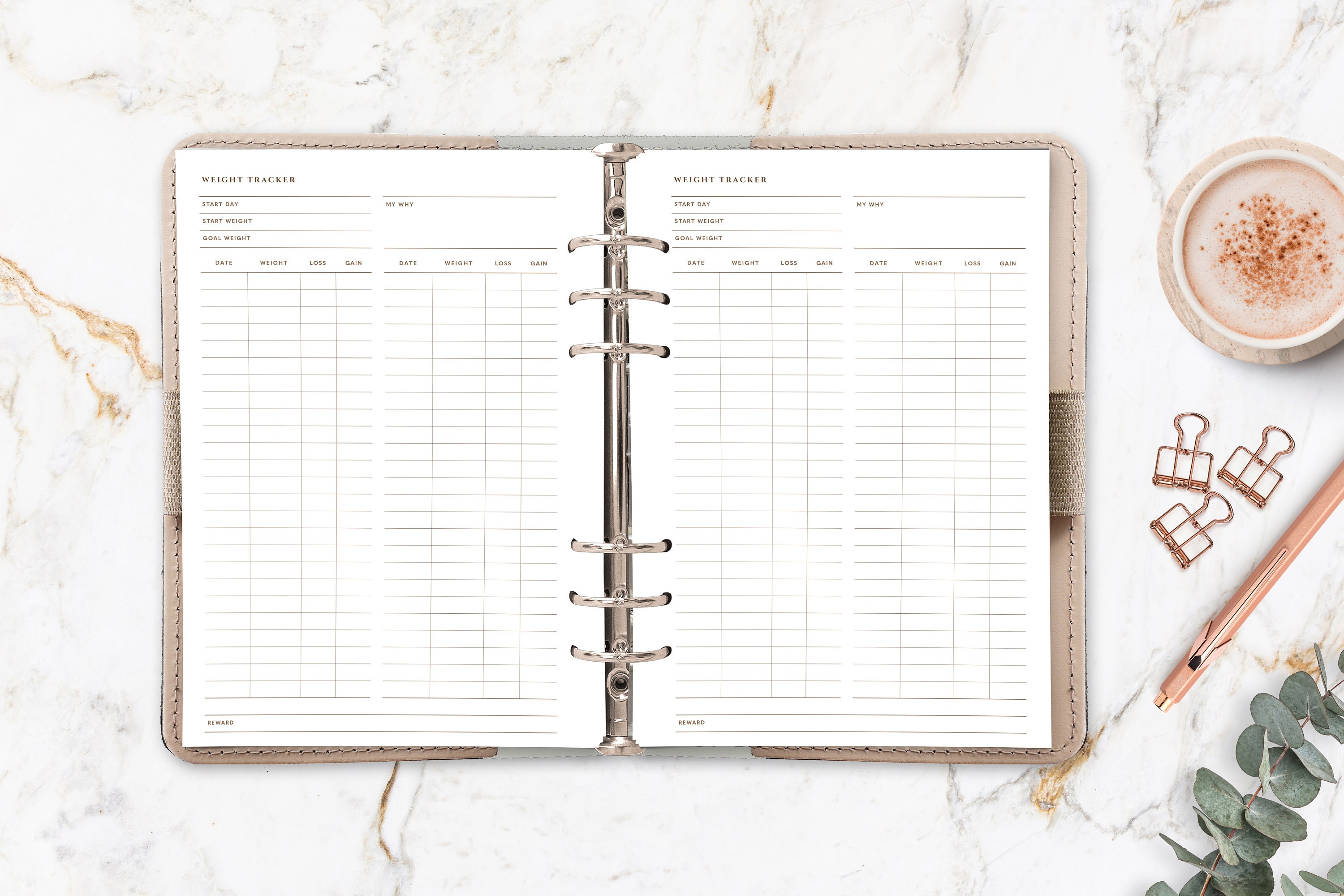 Minimal Weight Tracker Printable Inserts Weight Log Template Weight ...