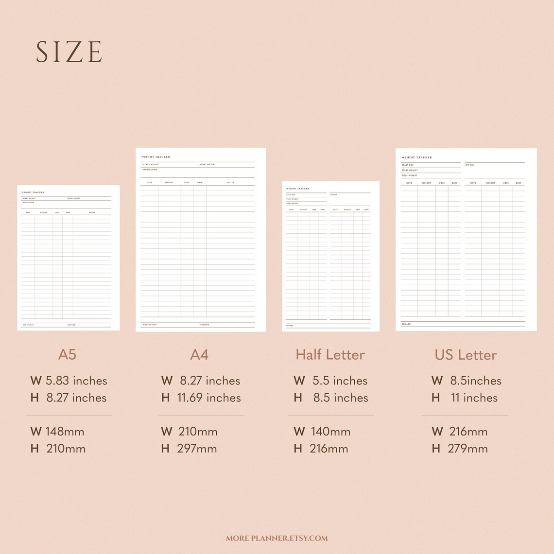 Minimal Weight Tracker Printable Inserts Weight Log Template Weight ...