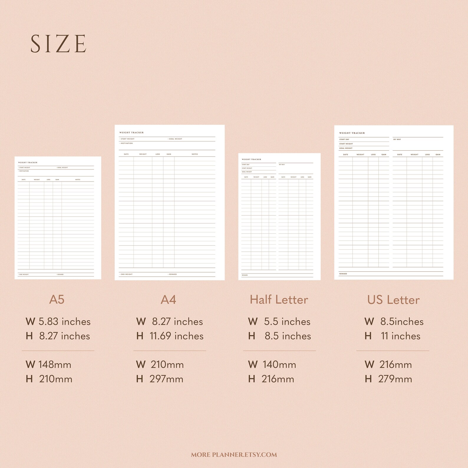 Minimal Weight Tracker Printable Inserts Weight Log Template Weight ...