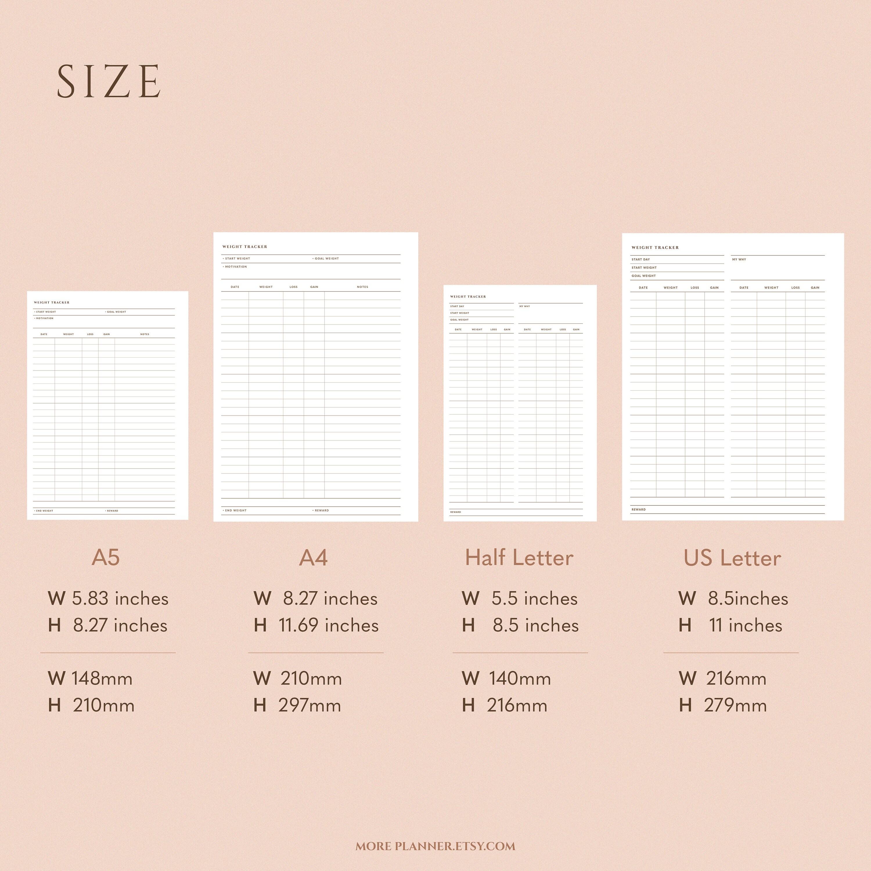 Minimal Weight Tracker Printable Inserts Weight Log Template Weight ...