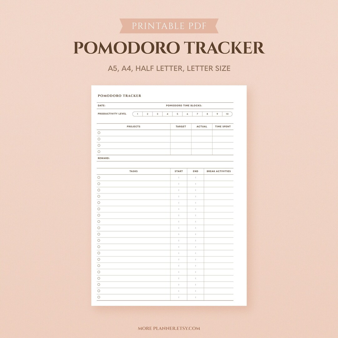 Minimal Printable Pomodoro Tracker Pomodoro Technique Planner Inserts ...
