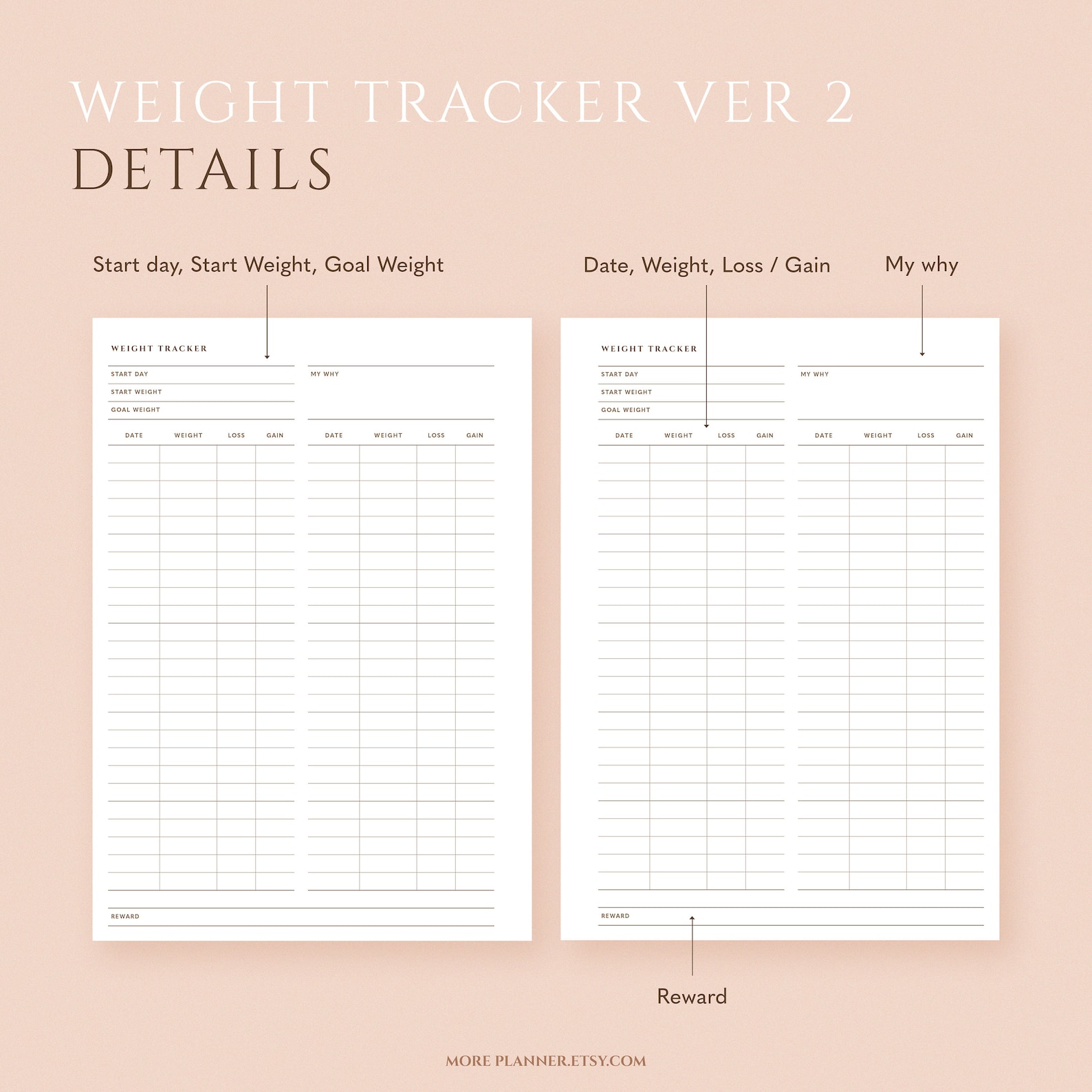 Minimal Weight Tracker Printable Inserts Weight Log Template Weight ...