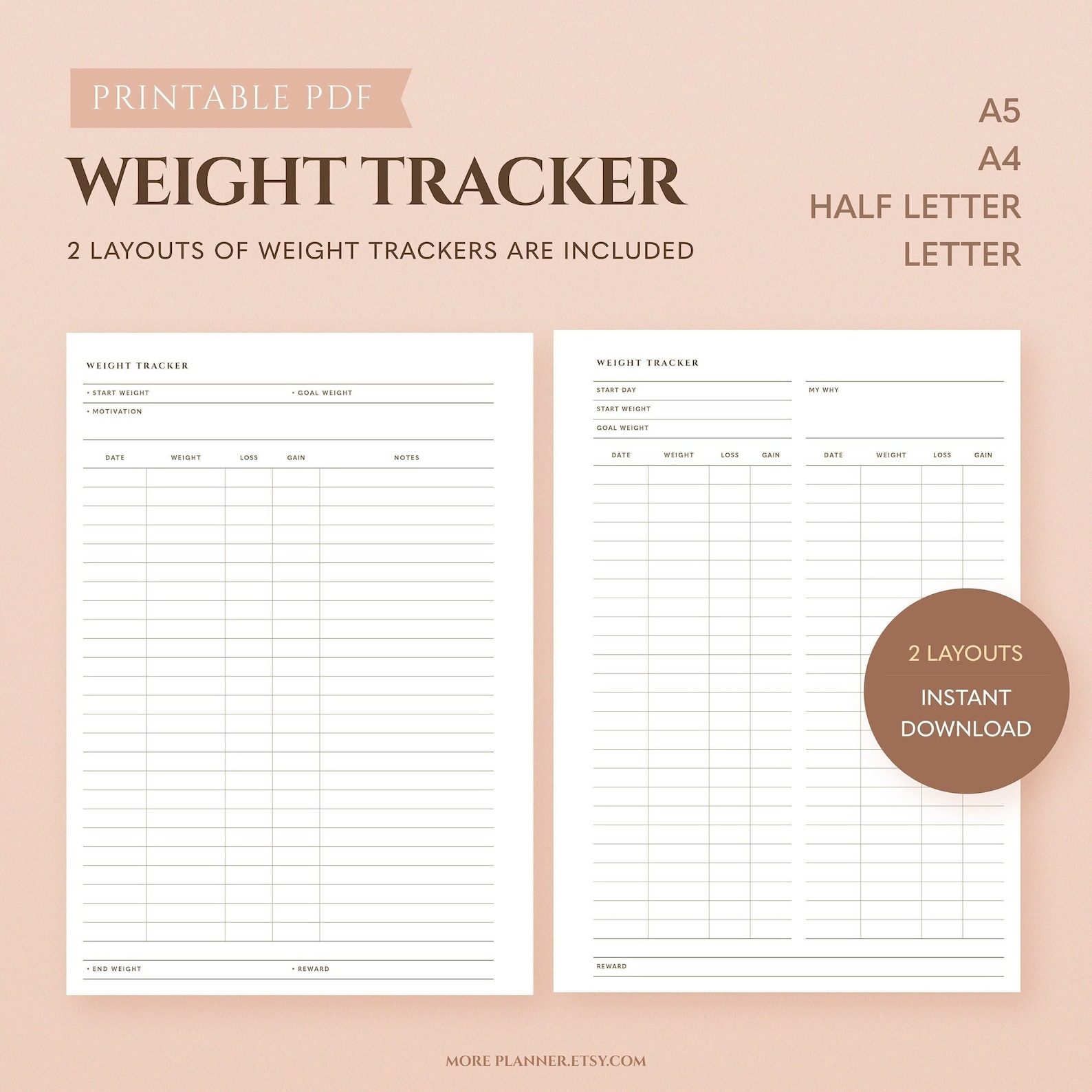 Minimal Weight Tracker Printable Inserts Weight Log Template - Etsy