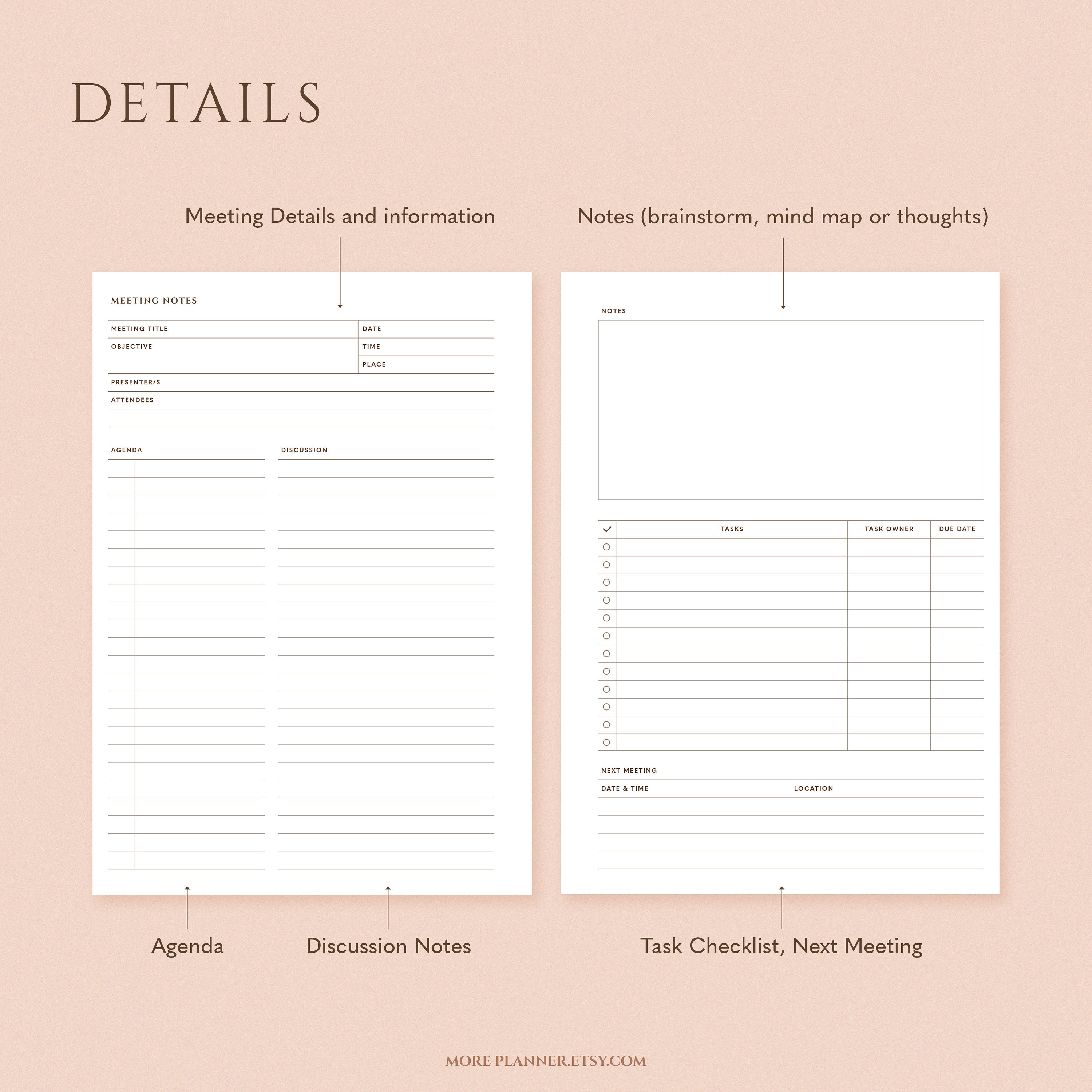 Minimal Meeting Notes Printable Inserts Work Planner Pages Discussion ...