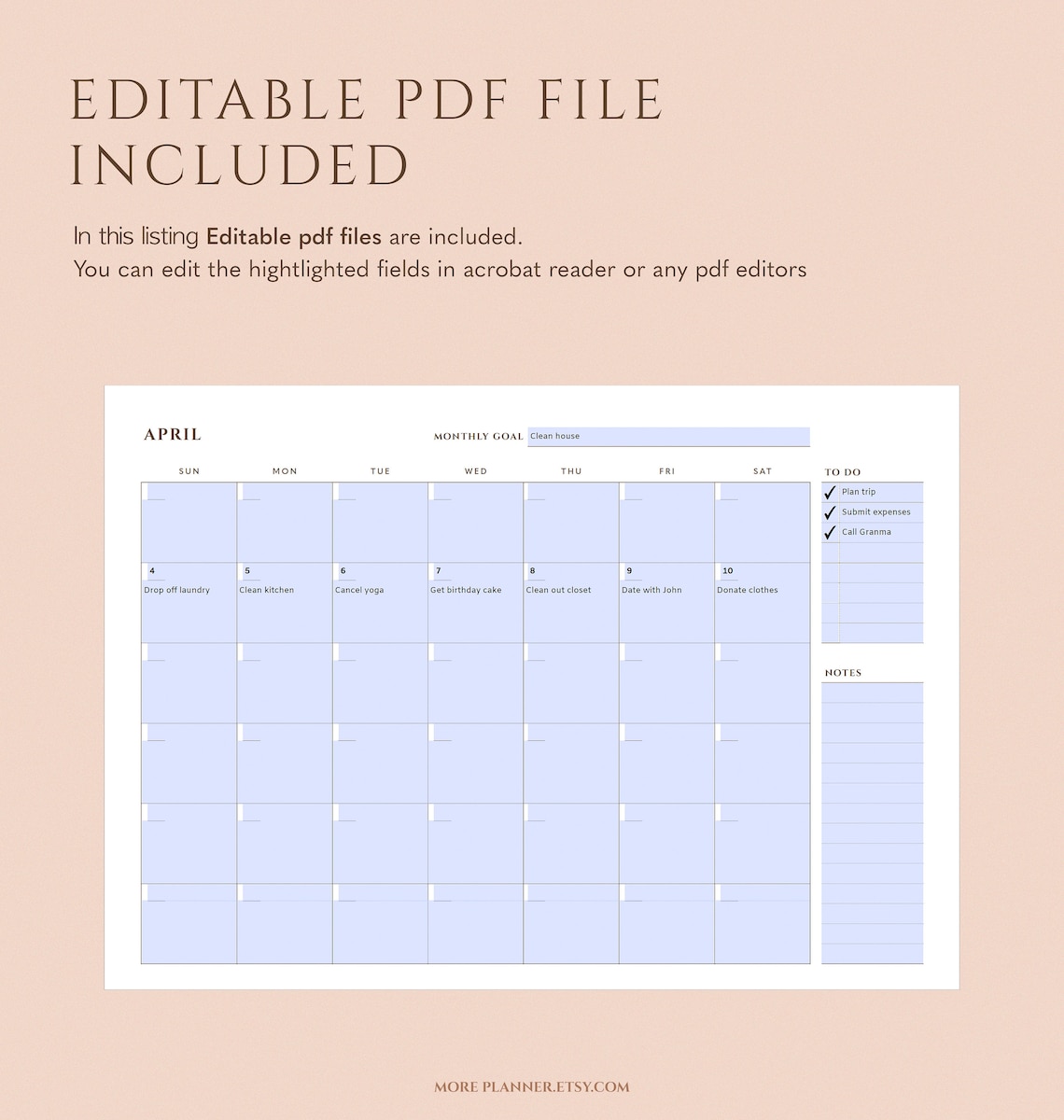 A4 Undated Monthly Desk Planner Printable, US Letter Monthly Calendar ...