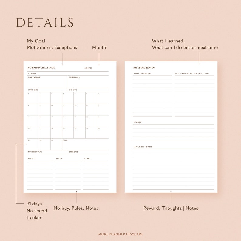 31 Days No Spend Challenge Printable Planner No Spending Tracker No ...