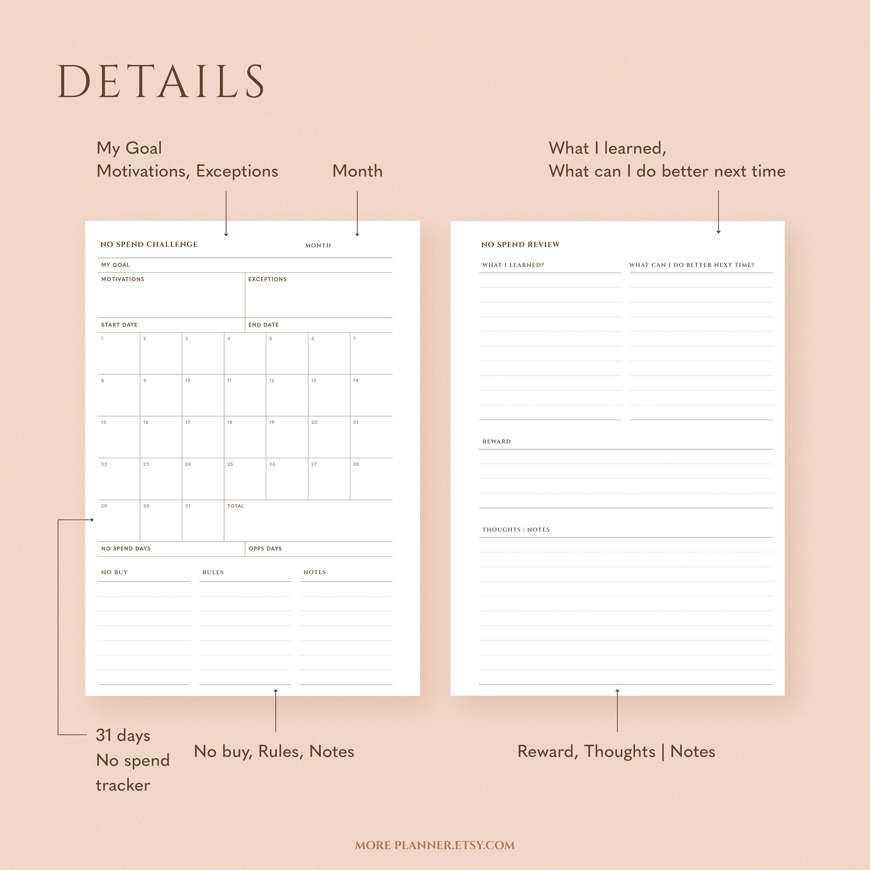 31 Days No Spend Challenge Printable Planner No Spending Tracker No ...
