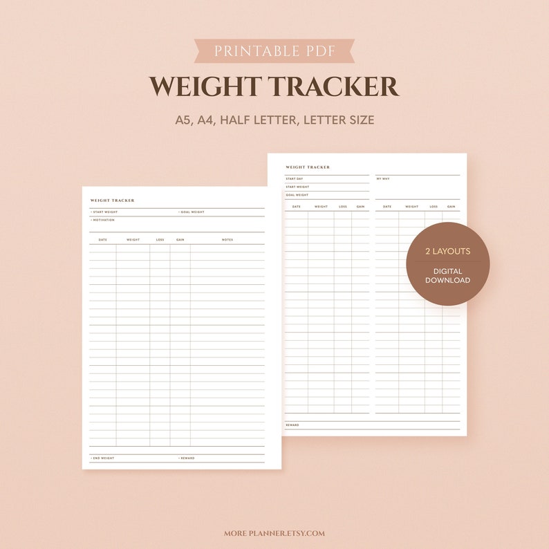 Minimal Weight Tracker Printable Inserts Weight Log Template Weight ...