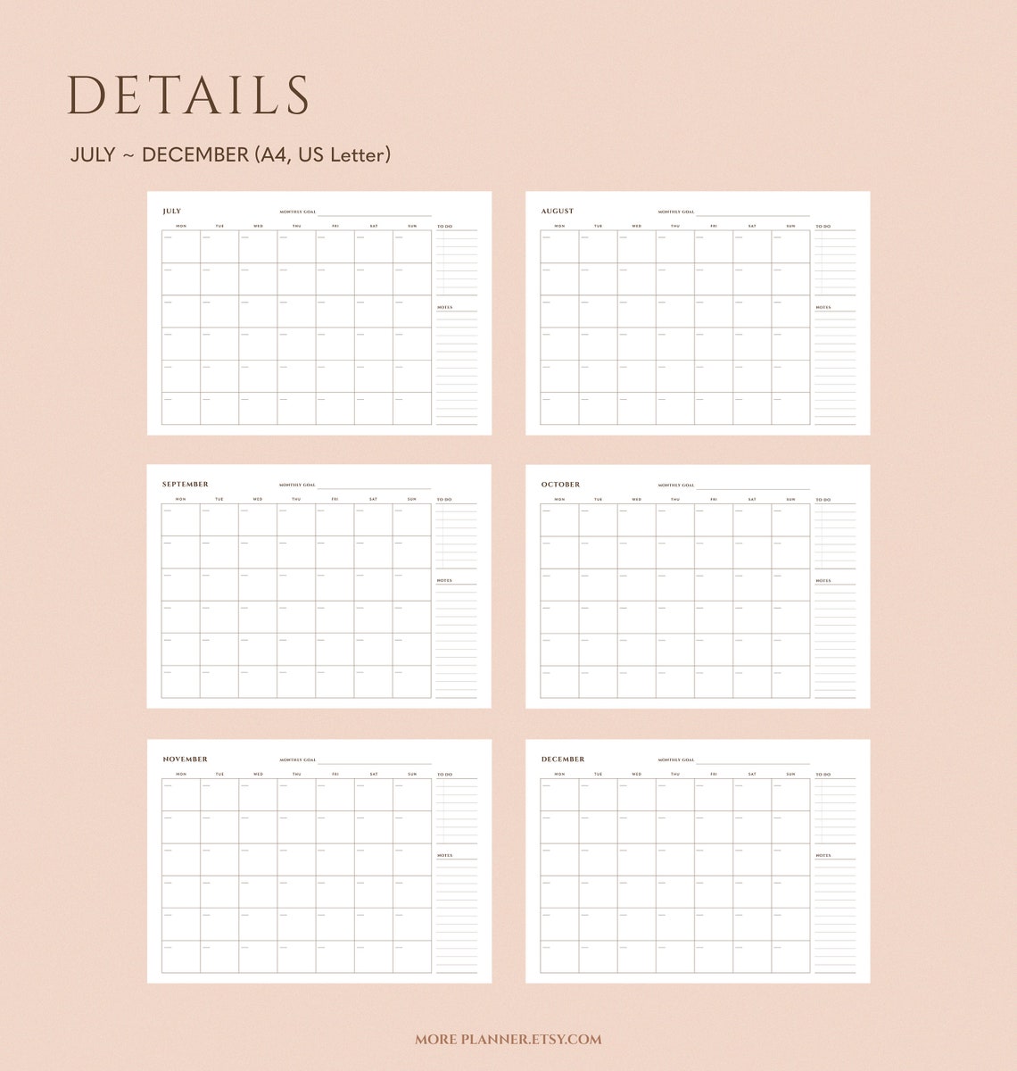 A4 Undated Monthly Desk Planner Printable, US Letter Monthly Calendar ...