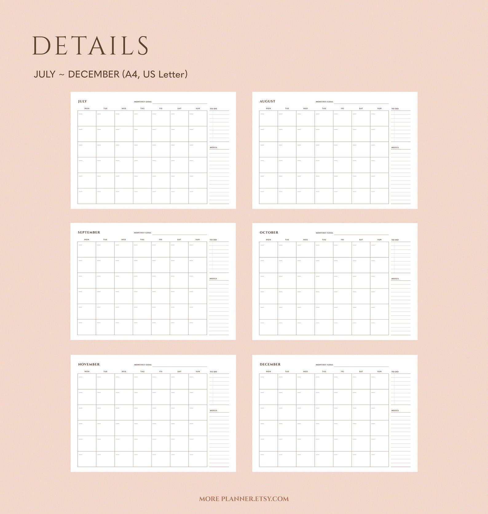 A4 Undated Monthly Desk Planner Printable, US Letter Monthly Calendar ...
