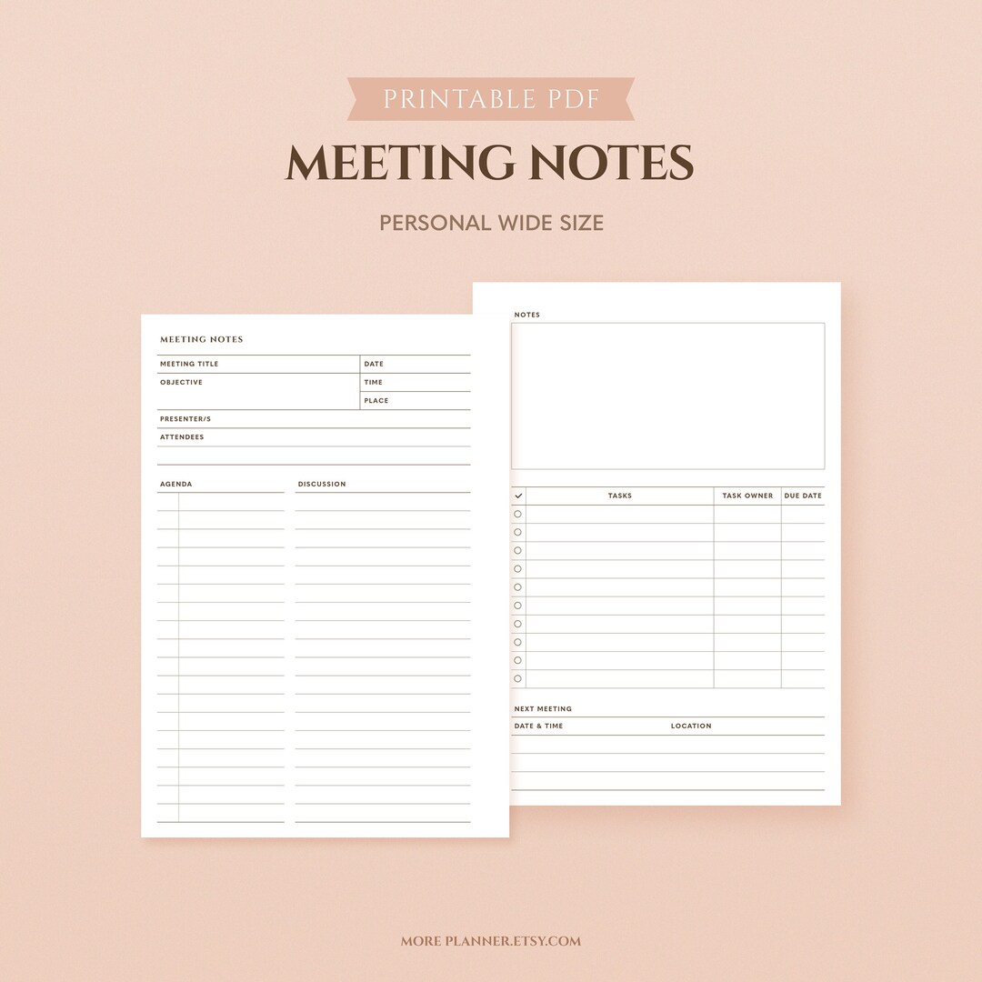 Personal Wide Meeting Notes Printable Inserts Work Planner Pages ...