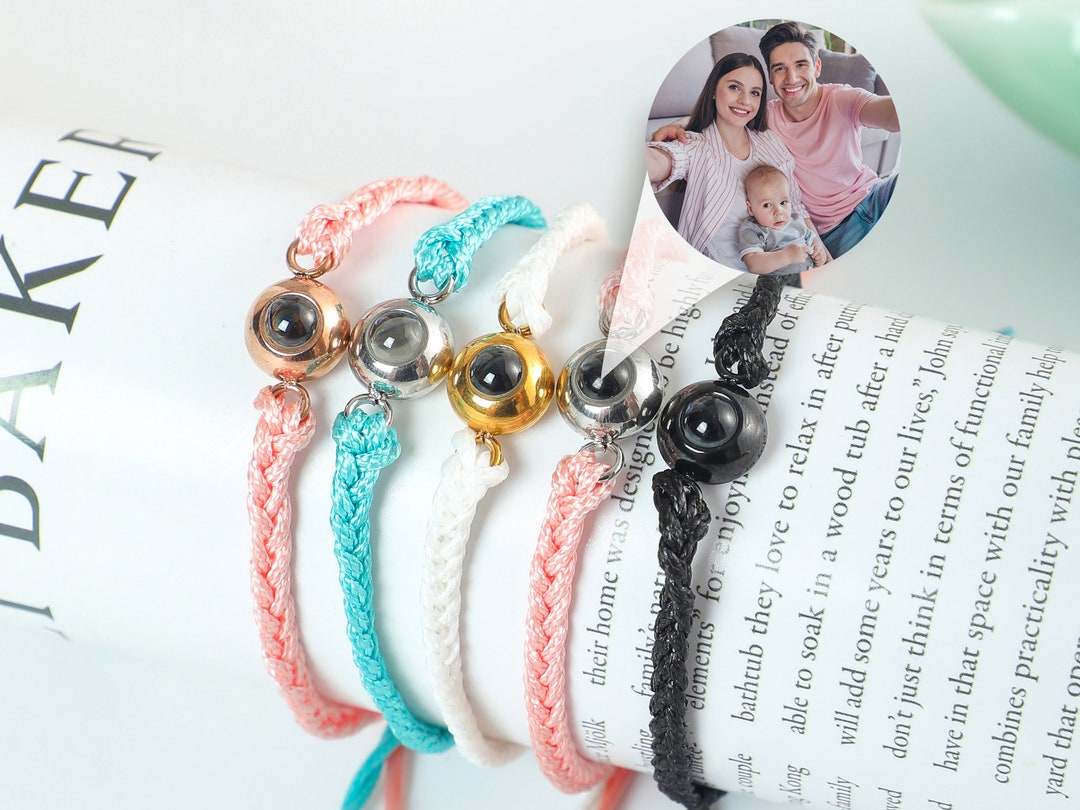 Personalized Circle Photo Bracelet, Projection Bracelet, Custom Braided ...