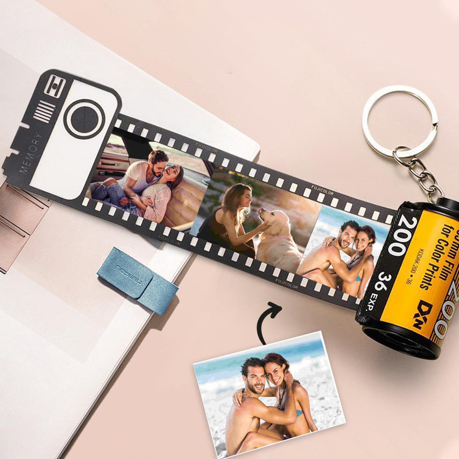 10-40 Photos Keychain Film Roll, Personalized Camera Film Roll Keyring ...