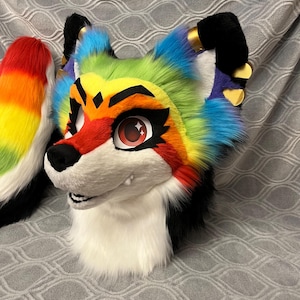 Premade Rainbow Fox Fursuit Head and Tail - Etsy Australia