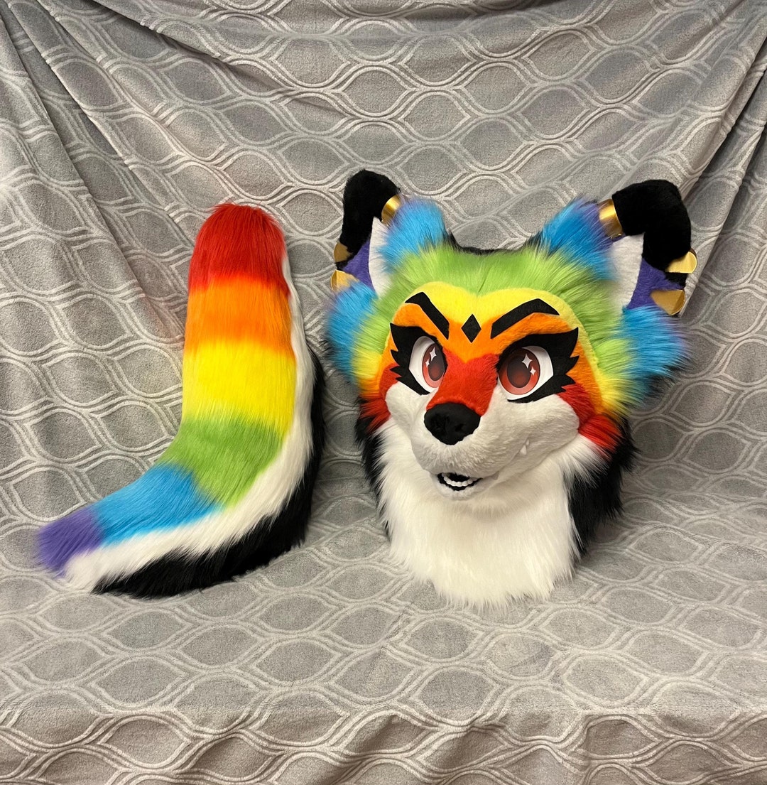 Premade Rainbow Fox Fursuit Head and Tail - Etsy