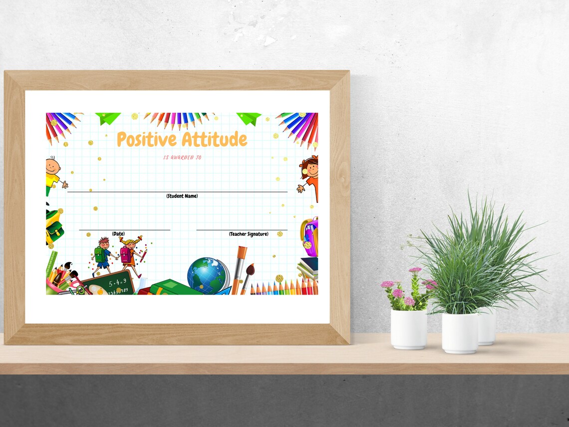 Printable Award Printable Certificate Positive Attitude | Etsy