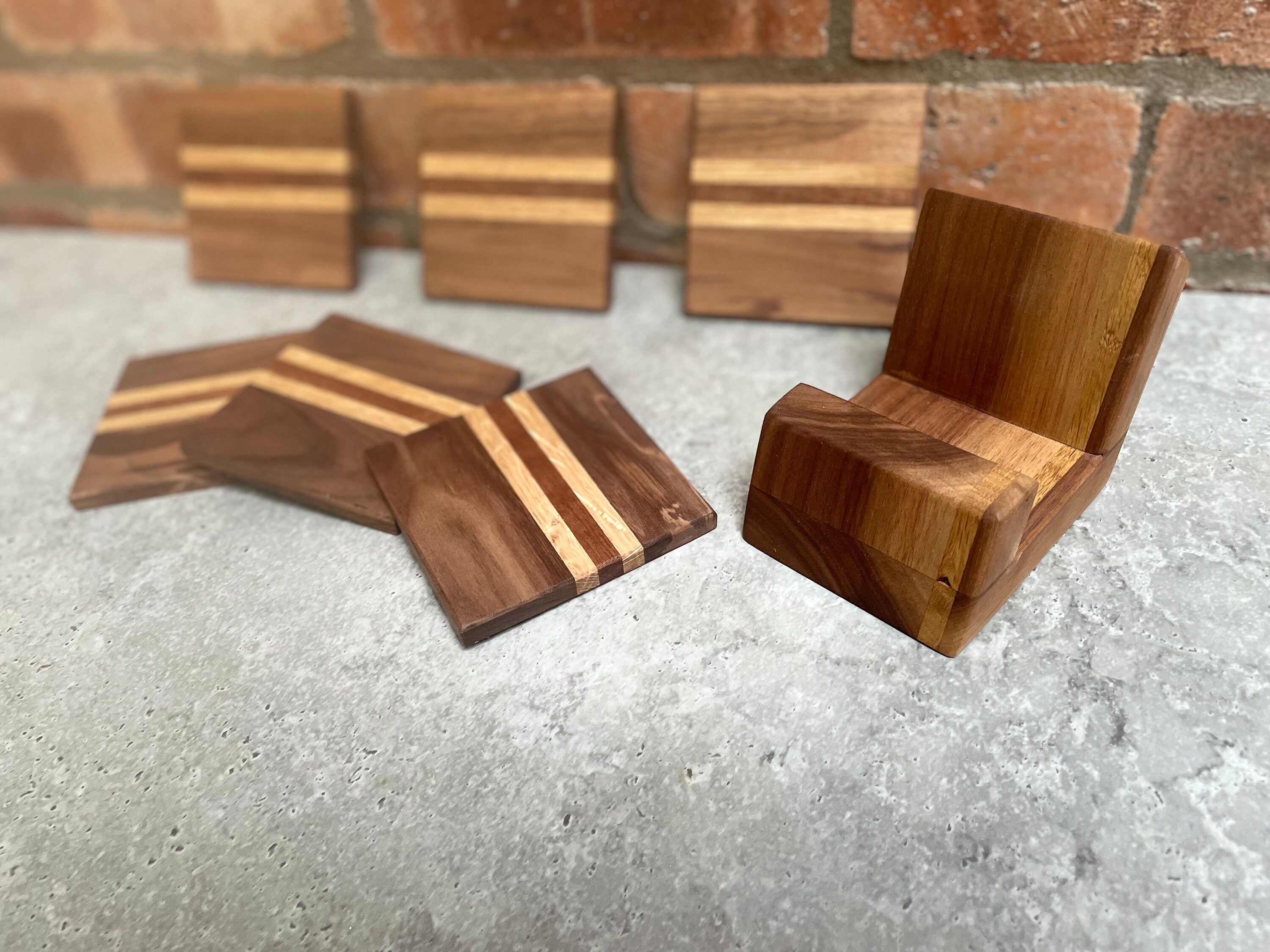 Handcrafted Walnut Coasters With Oak Strips and Holder - Etsy