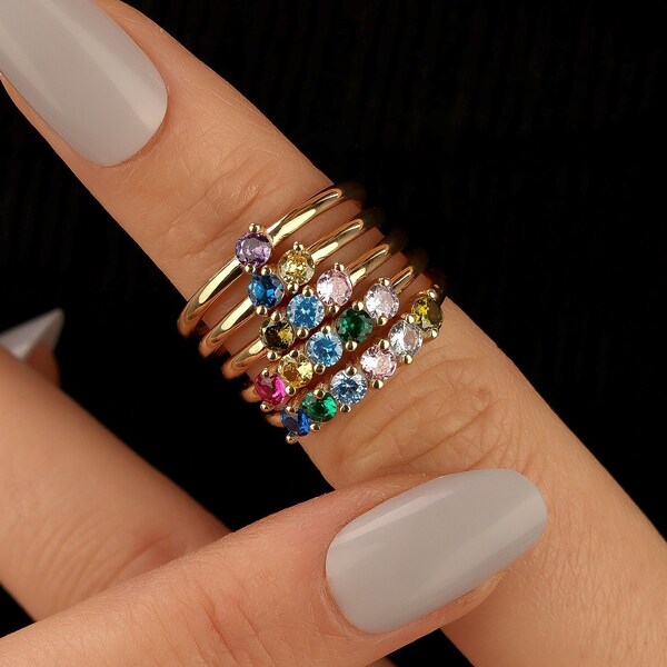 Gold Birthstone Ring - Etsy