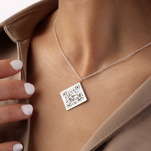 Personalized QR Code Necklace, QR Code Name Necklace, Encrypted Name ...