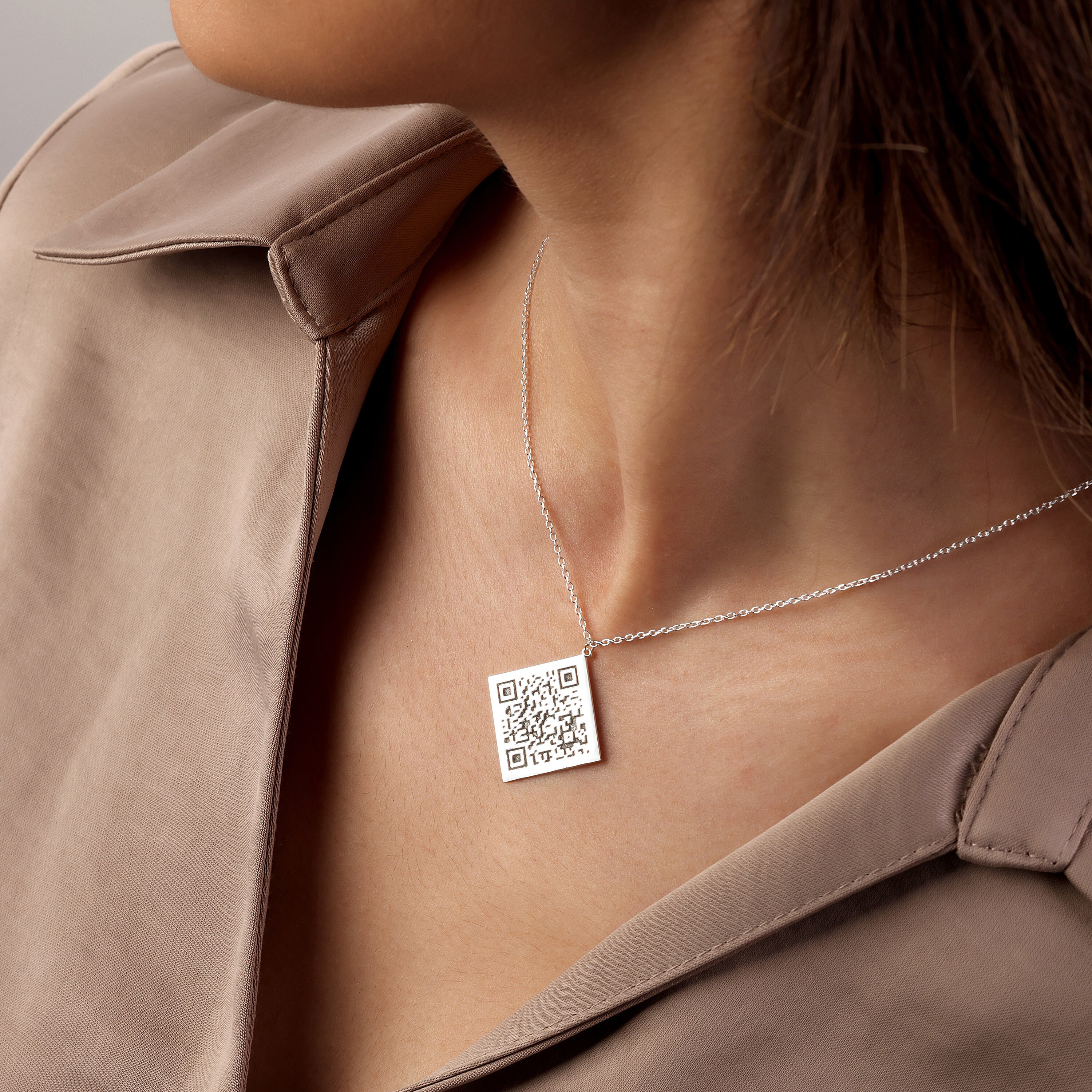 Personalized QR Code Necklace, QR Code Name Necklace, Encrypted Name ...