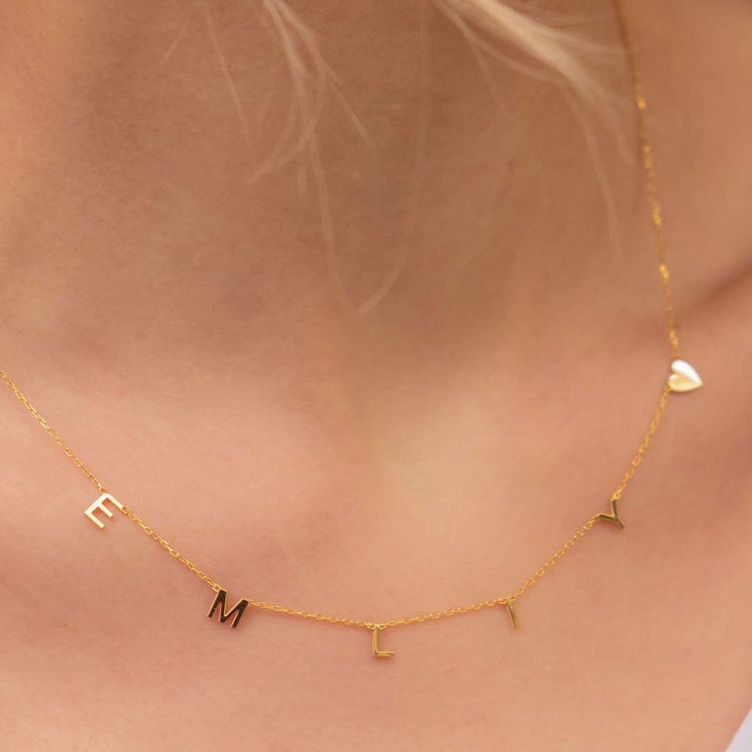 Personalized Initial Name Gold Necklace, Silver Custom Letter Choker ...
