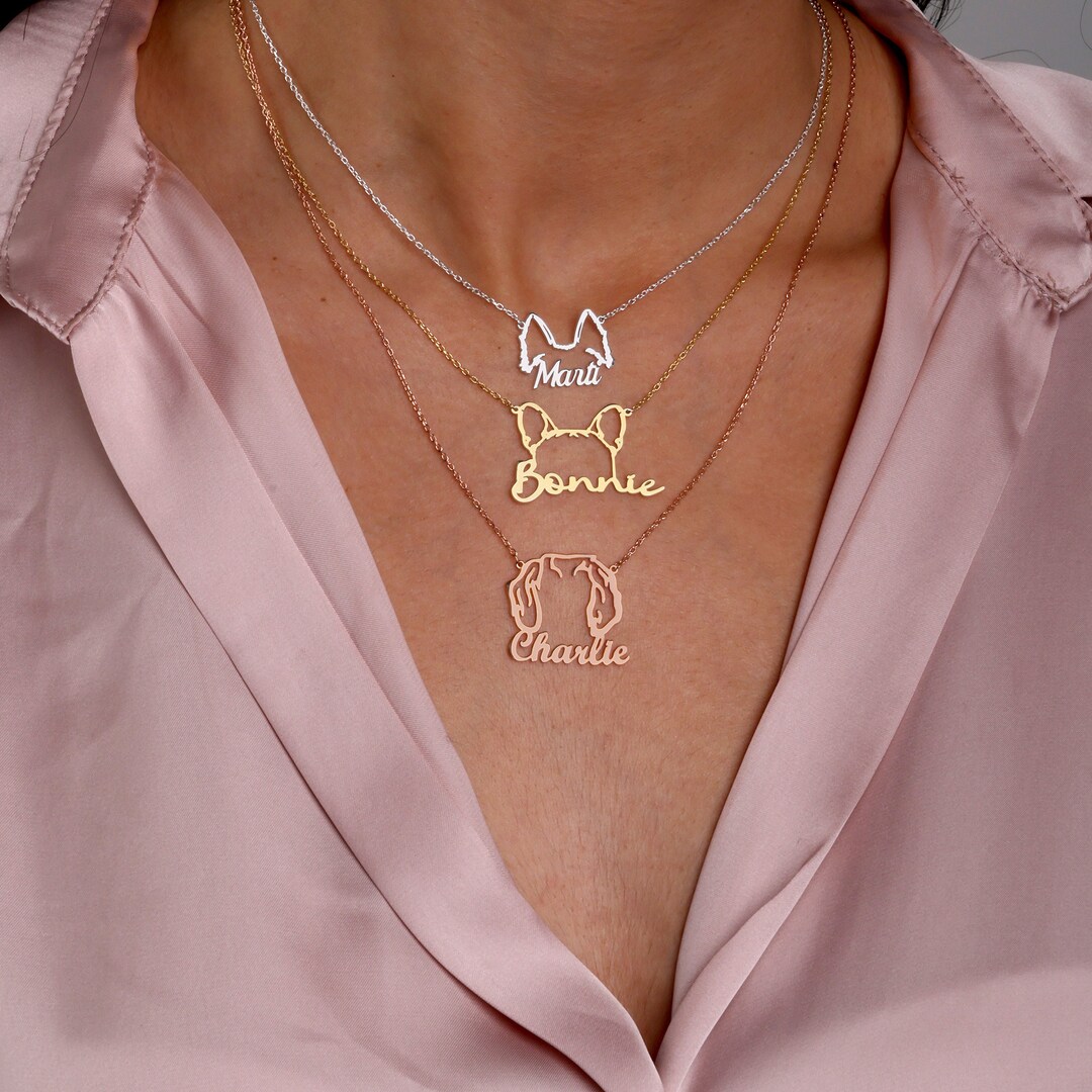 Personalized Dog Ear Name Necklace, Dog Ear Necklace, Customized Dog ...