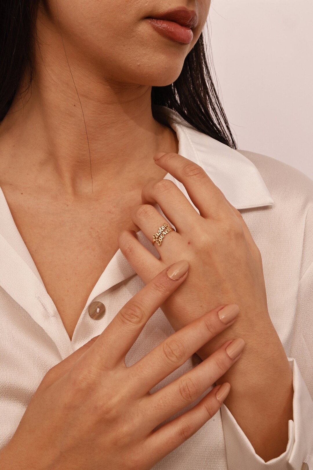 Two Names Ring in 18k Gold Plated, Custom Names Rings, Double Name Ring for Mothers ...