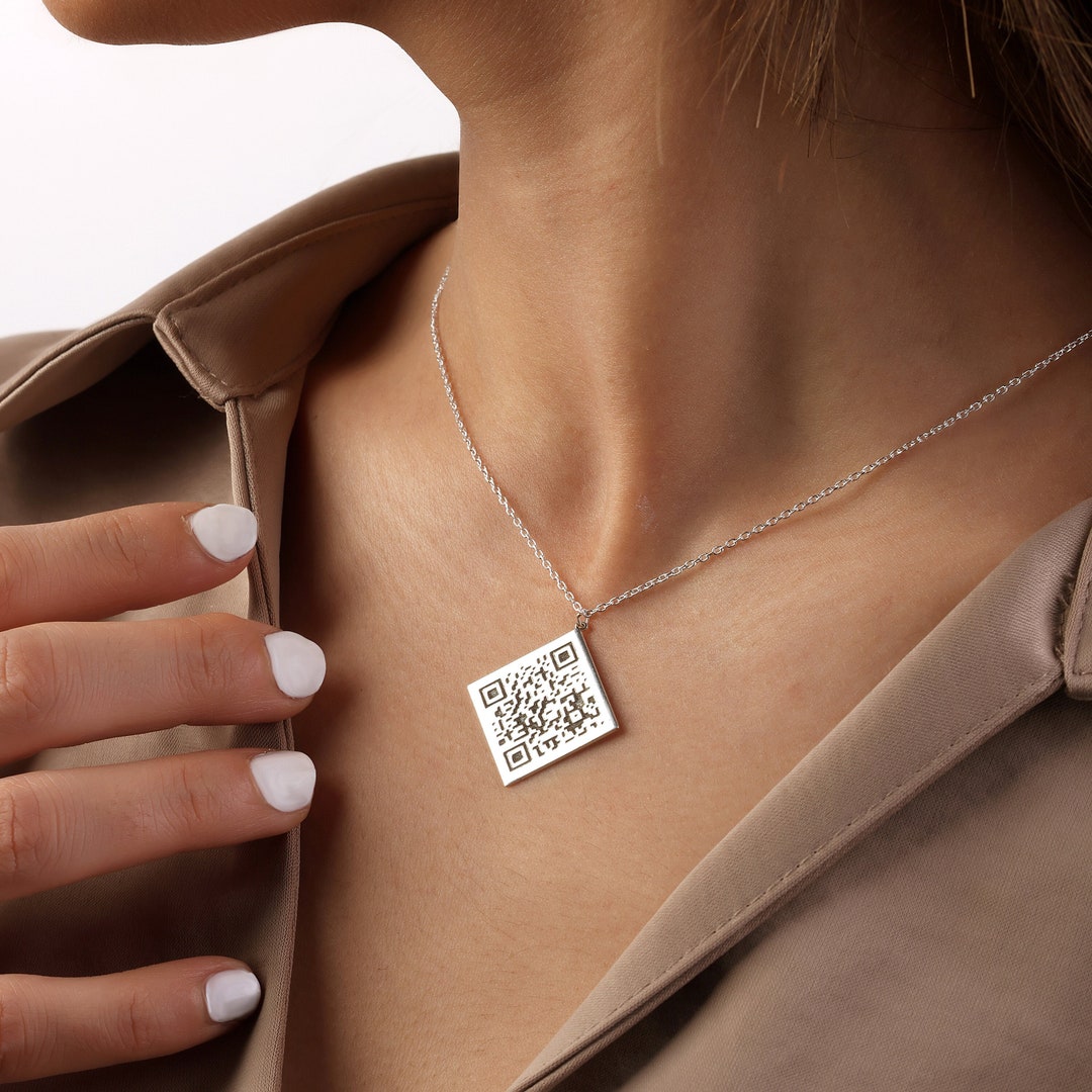 Personalized QR Code Necklace, QR Code Name Necklace, Encrypted Name ...