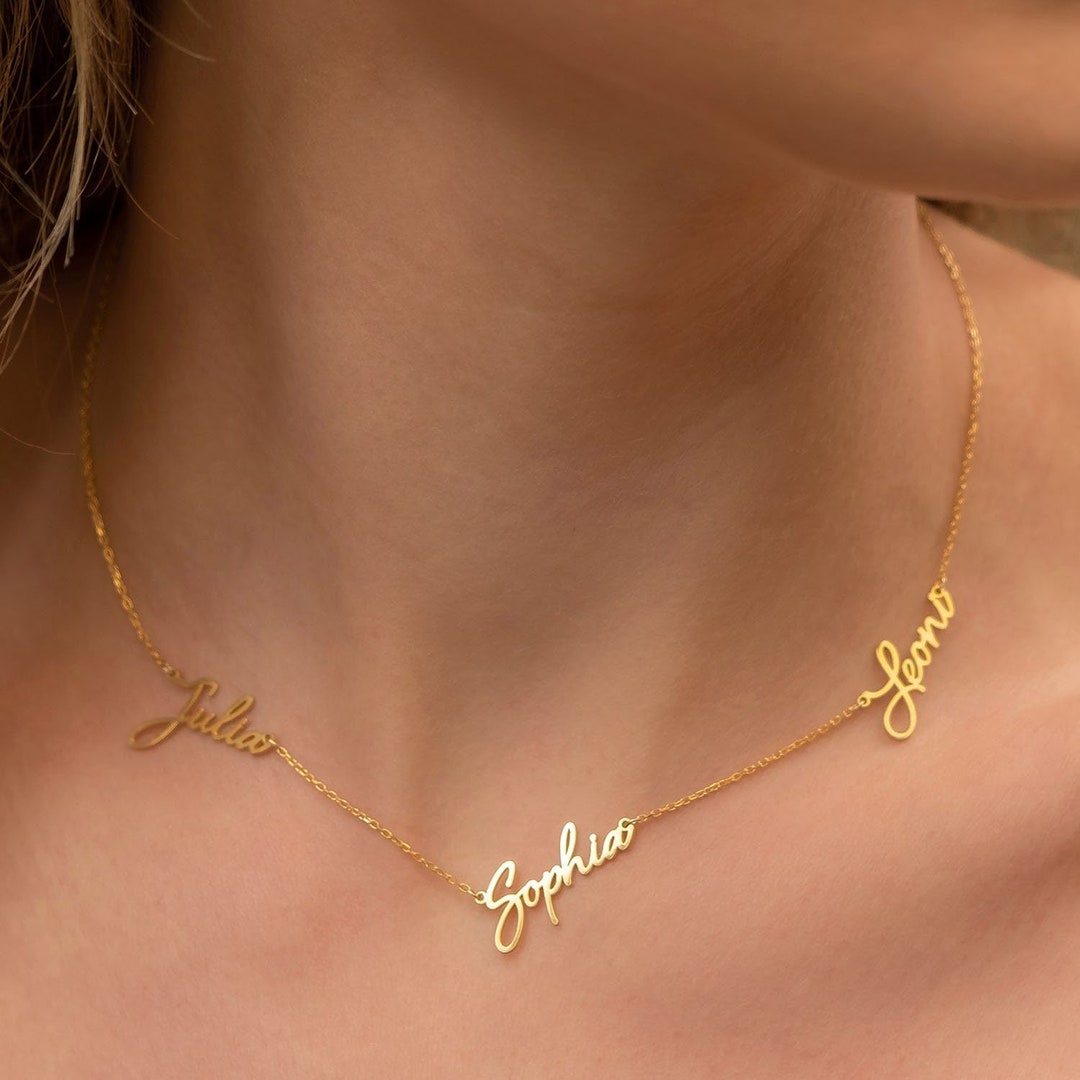 Family Necklace With Multi Name, Family Names Necklace, Sterling Silver ...