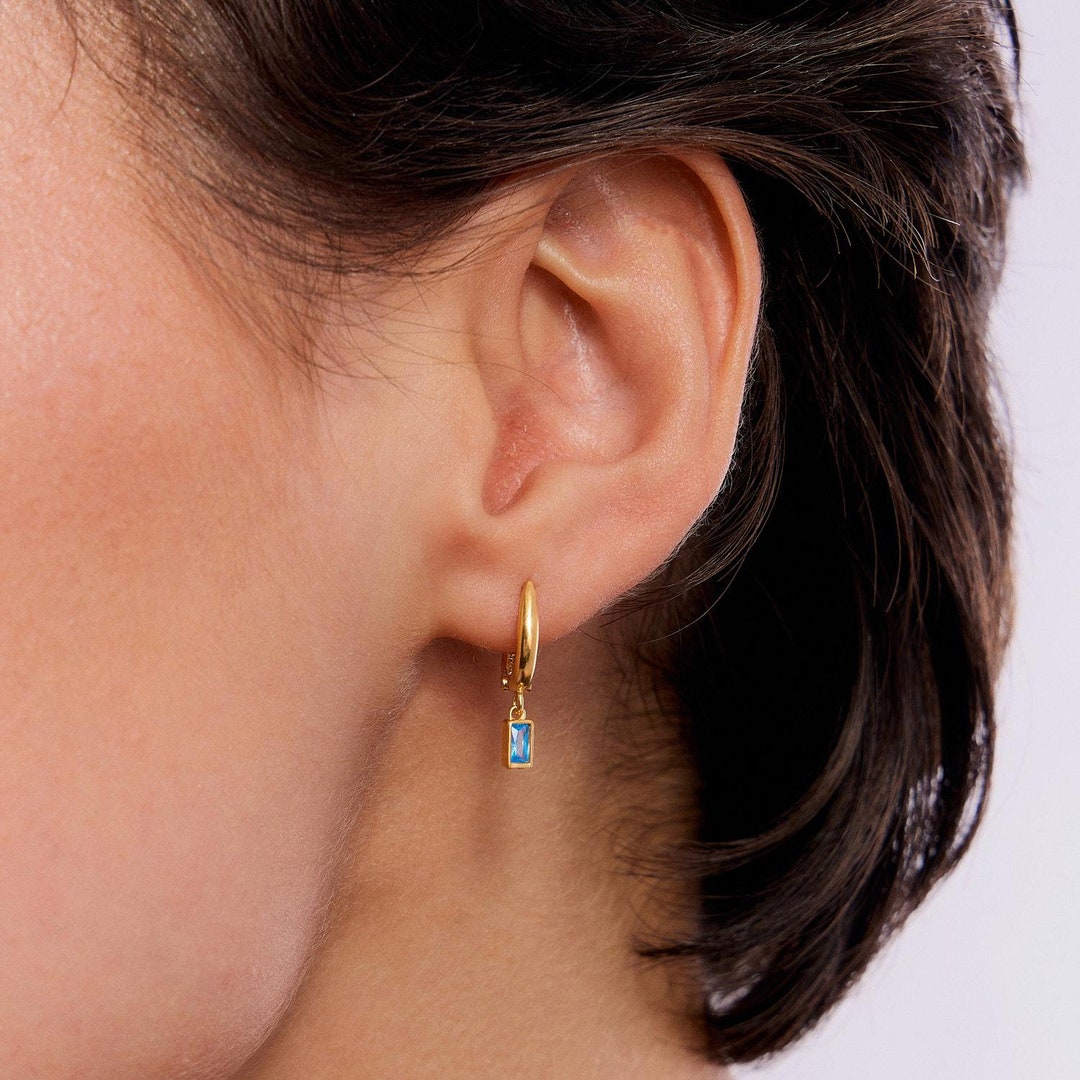 Dangle Birthstone Hoop Earrings, Gifts for Mom Birthstone Earrings ...