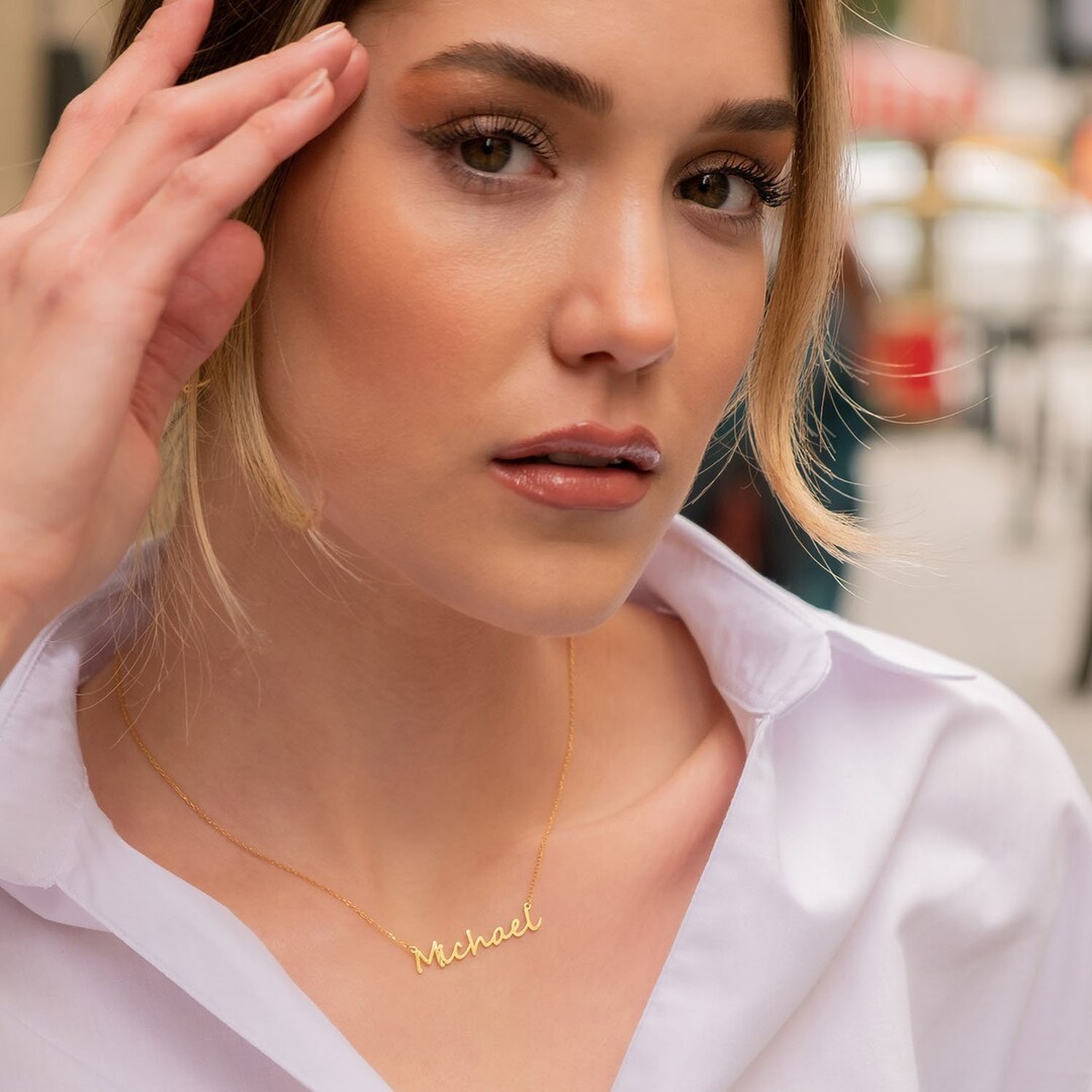 Custom 14k Solid Gold Name Necklace Dainty Solid Gold Name Necklace