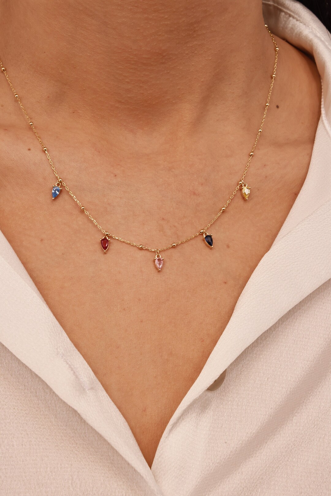 Ball Chain With Birthstone Necklace, Bulk Chain With Tiny Birthstone ...