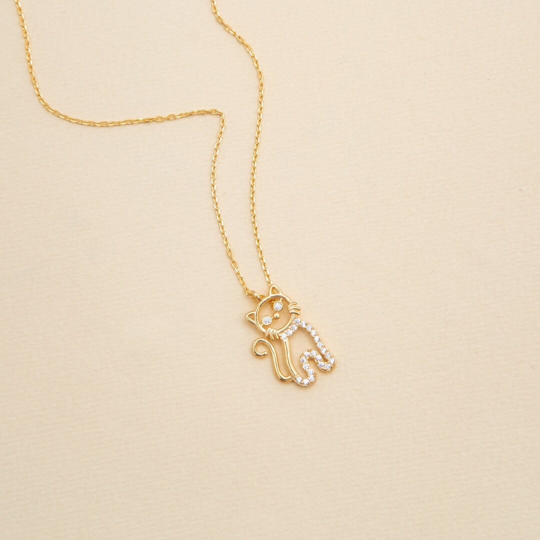 Sparkly Cat Necklace – 18K Gold Plated Kitty Pendant – Cute Cat Jewelry ...