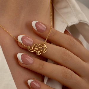 Elephant Name Necklace, Animal Name Necklace, Gold Nameplate Elephant ...