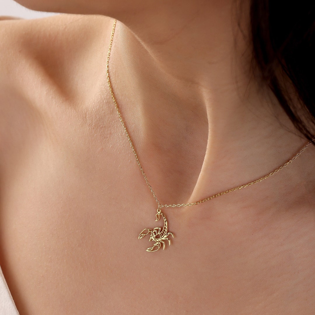 18k Gold Scorpion Necklace, Sterling Silver Zodiac Necklace, Scorpion ...