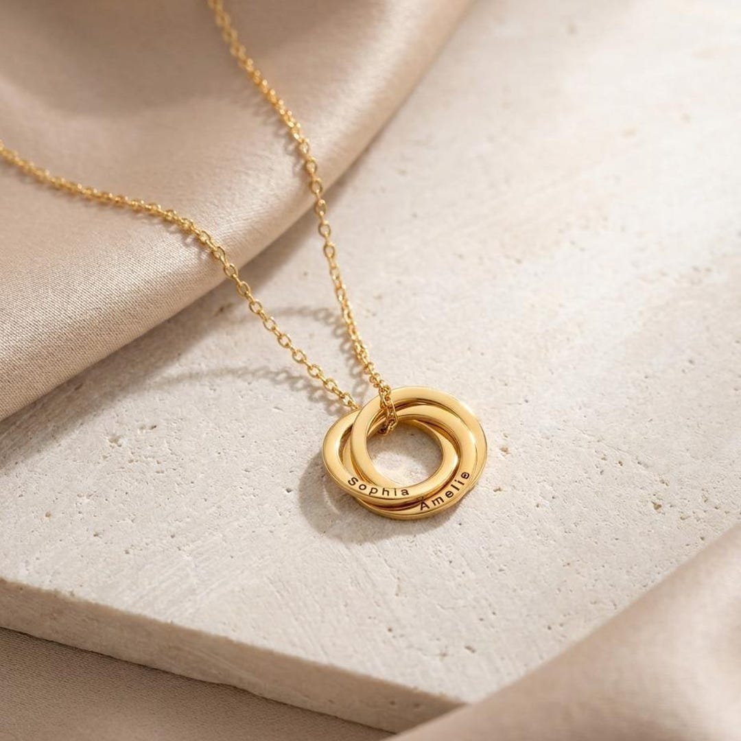 Interlocking Circle Necklace,custom Family Name Necklace, Personalized ...