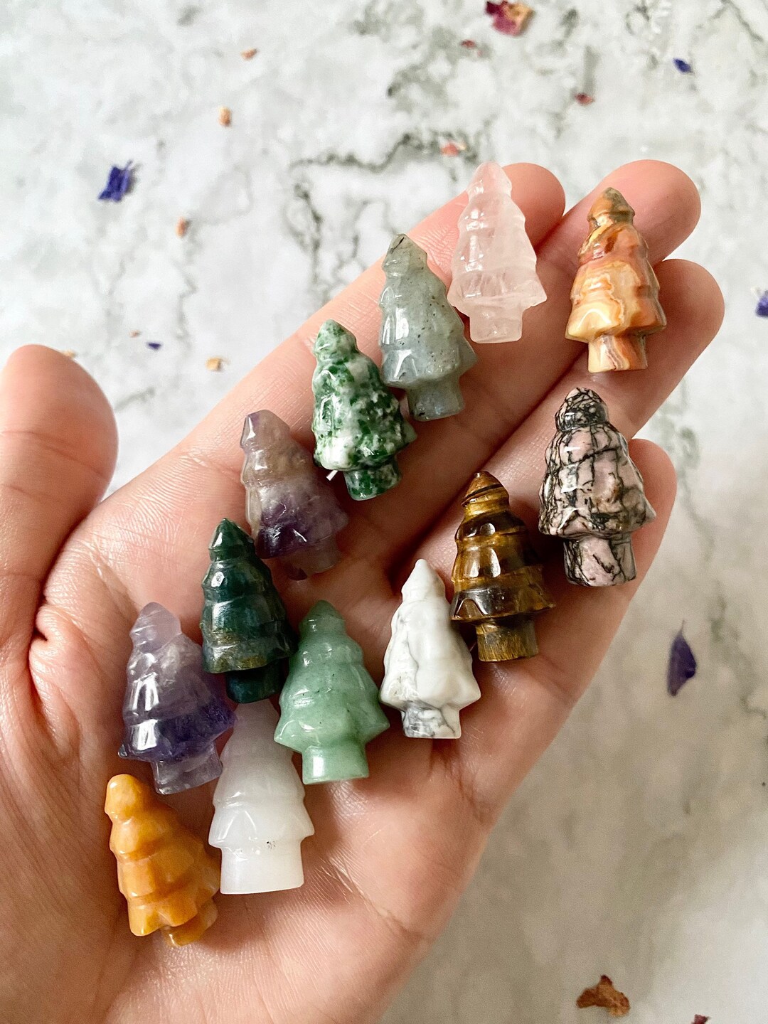 Mini Christmas Tree Crystal Carvings Mixed Crystal Christmas Tree Hand ...