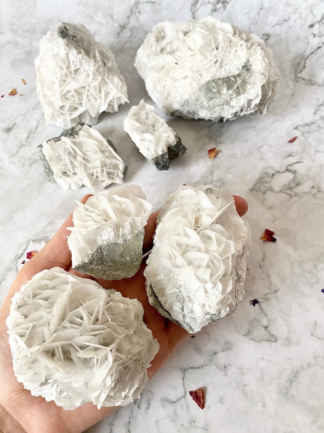 Raw White Rose Calcite Clusters | UV Reactive Natural Bladed Calcite ...
