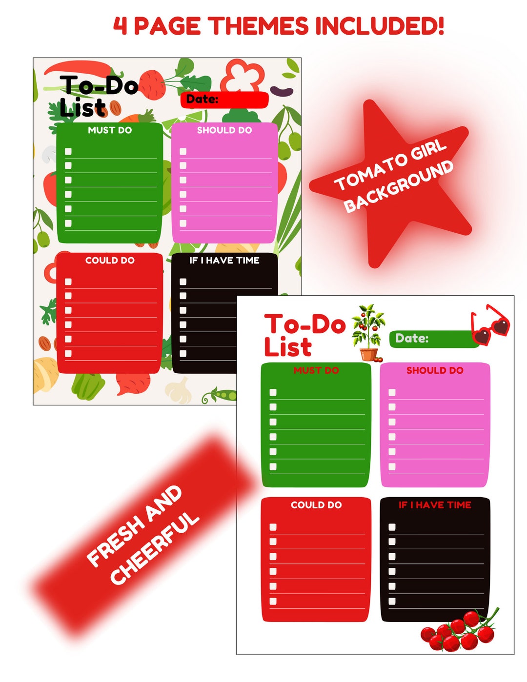 Tomato Girl to Do List, to Do Template, Undated to Do List, Digital ...