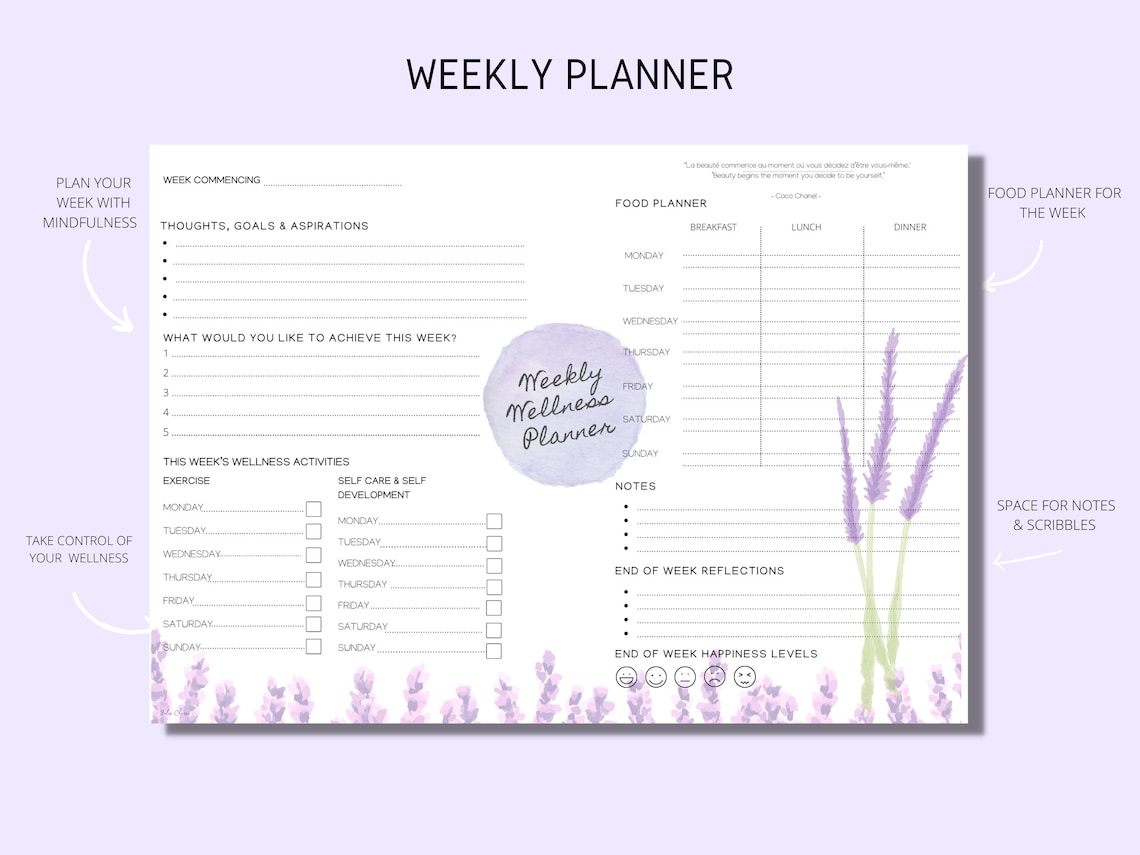 Weekly Daily Wellness Printable Planner Self Care Planner, Mindful ...
