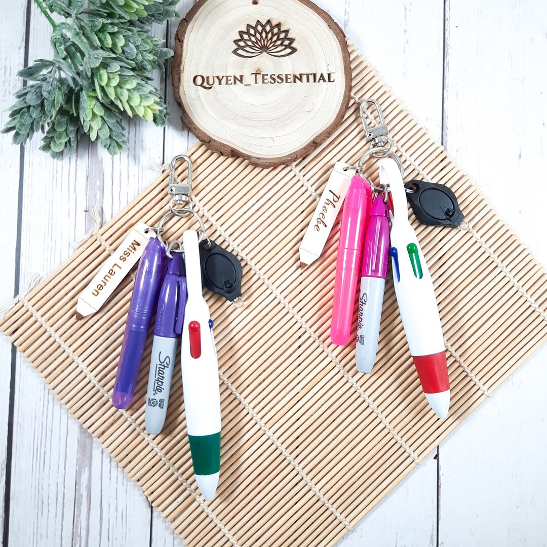 Personalized Pen Keychain Set: Mini Sharpie, 4-color Pen, Highlighter ...