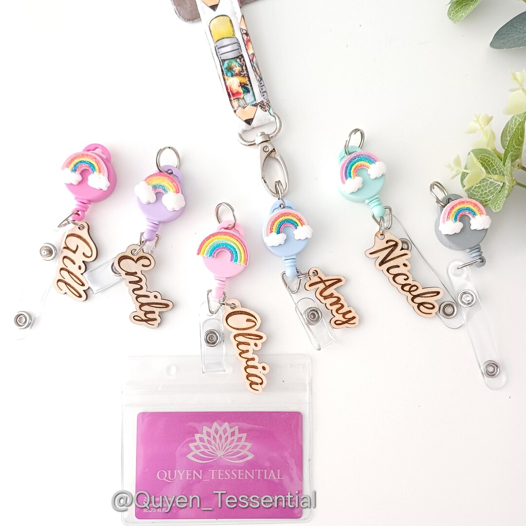 Add on Boho Names Pastel Rainbow 3D Badge Reel for Lanyard ...